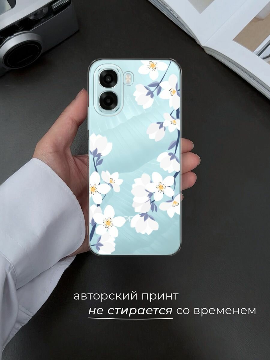 Чехол на Oppo A6x / Оппо A6x с принтом Blooming flowers, прозрачный — фото 1