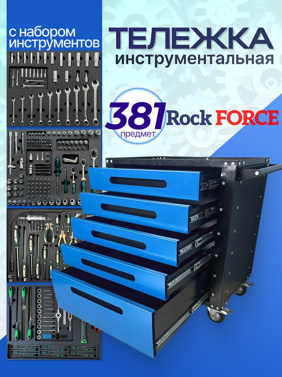 Тележка с комплектом профессионального инструмента Rock Force 381 предмет в ложементах