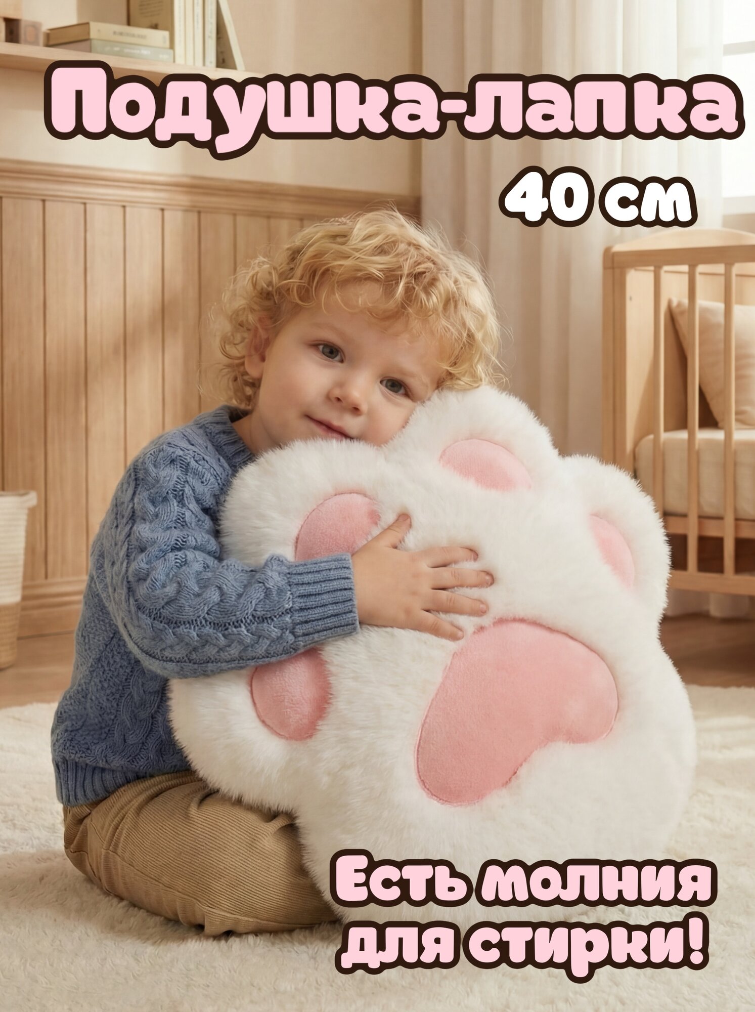 Декоративная мягкая подушка-игрушка лапка белая