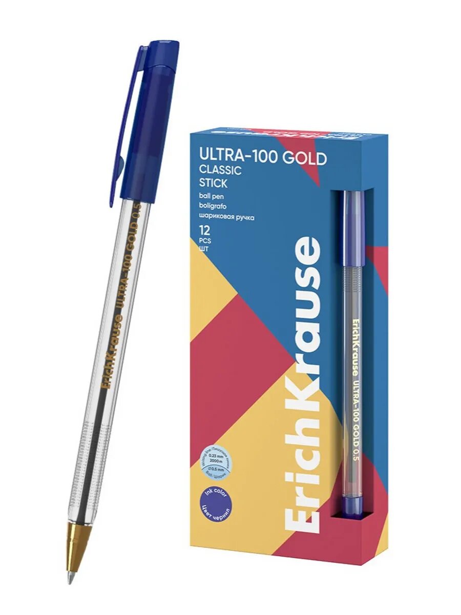 Ручка шар. ULTRA-100 Gold Stick Classic 0.5, синяя, 12 шт.