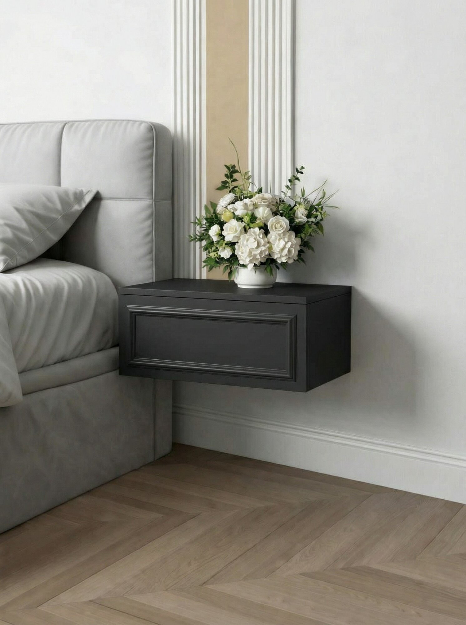 Тумба прикроватная "Оливия", подвесная, МДФ, ящик, маленькая, без ручки, в спальню, прихожую, детскую