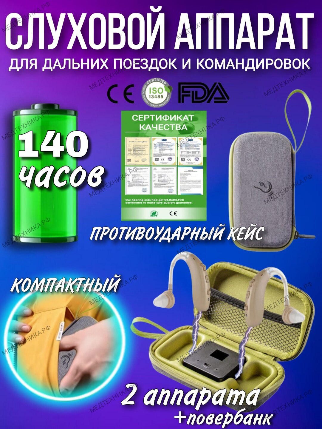 Слуховой аппарат с зарядным устройством комплект на два уха для первой второй и третьей степени тугоухости качественный производитель Германия