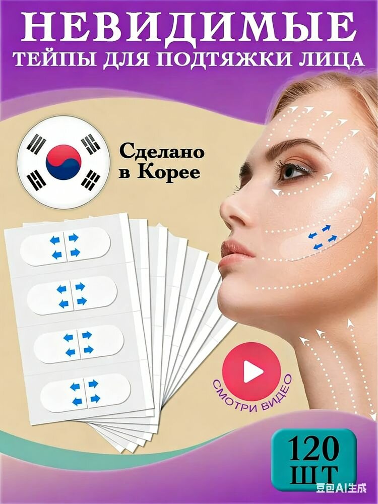 Тейпы для лица и глаз от морщин прозрачные, 120 шт.