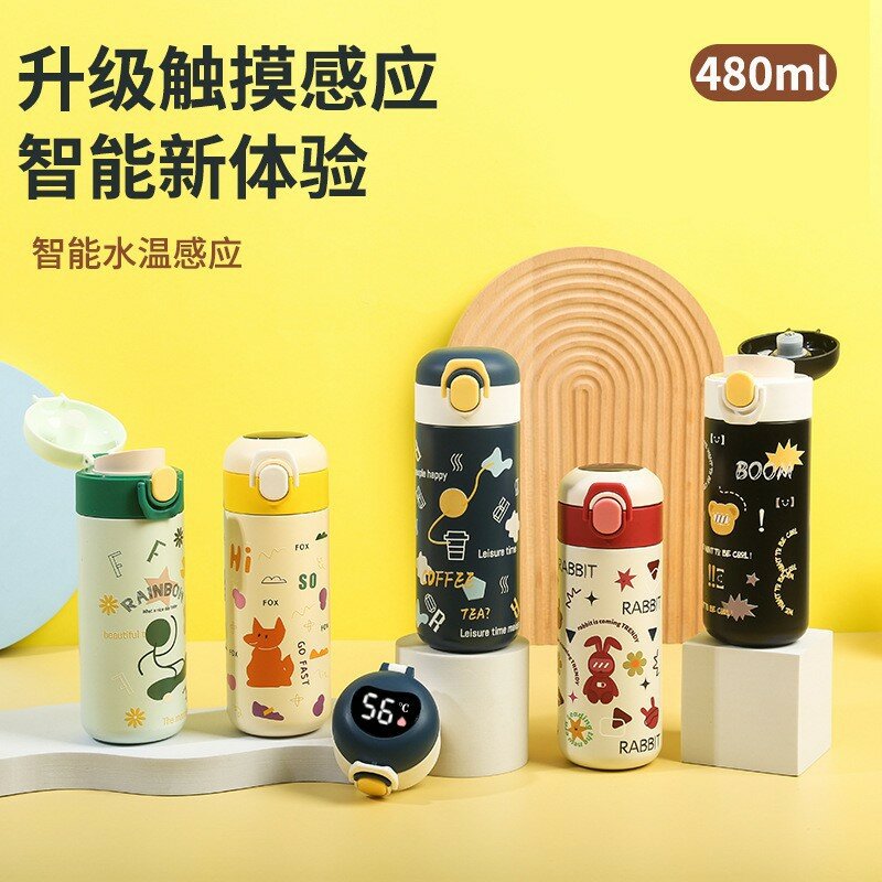 Термокружка из нержавеющей стали 316 с интеллектуальным дисплеем температуры, вакуумной откидной крышкой, термометром, в виде мультяшного персонажа, для студентов, подарочная кружка.