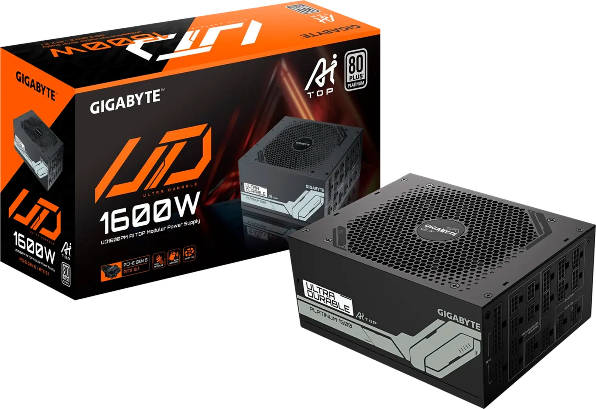 Блок питания Gigabyte 1600W UD1600PM PG5 AI TOP, модульный, 16 Pin PCIe 5.0, 80 PLUS Platinum (9JUD1600PM-EU-G10)