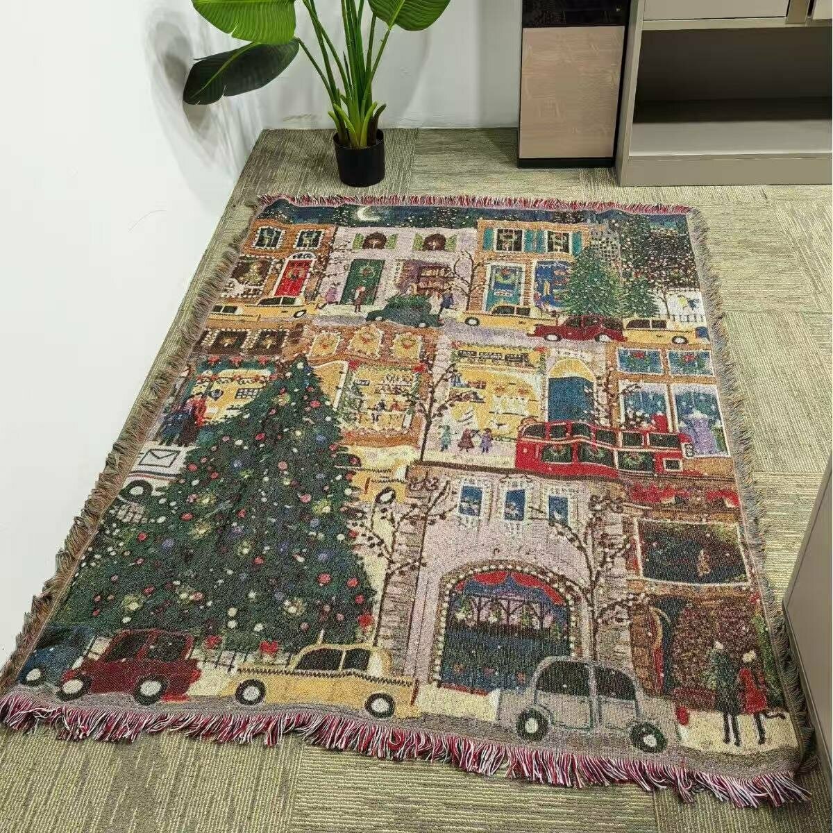 Американский ретро мультяшный плед для дивана, хлопковый плед, теплый, рождественский, одеяло，1.3 x 1.6 м，уличный фонарь