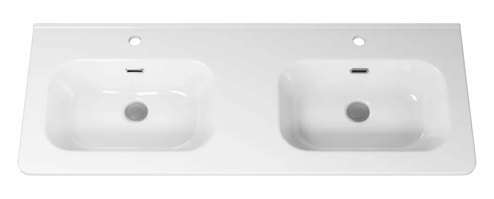 Мебельная раковина Brevita Onda 120 накладная, двойная, фаянсовая, на 2 смесителя, белая, глянцевая, раковина для ванной, прямоугольная