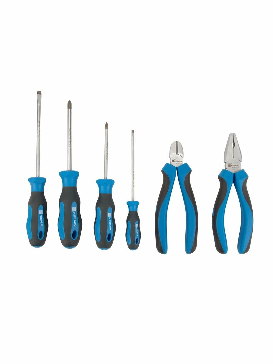 Набор электрика NORGAU Industrial пассатижи, бокорезы (кусачки), отвертки с магнитными жалами, 6 предметов