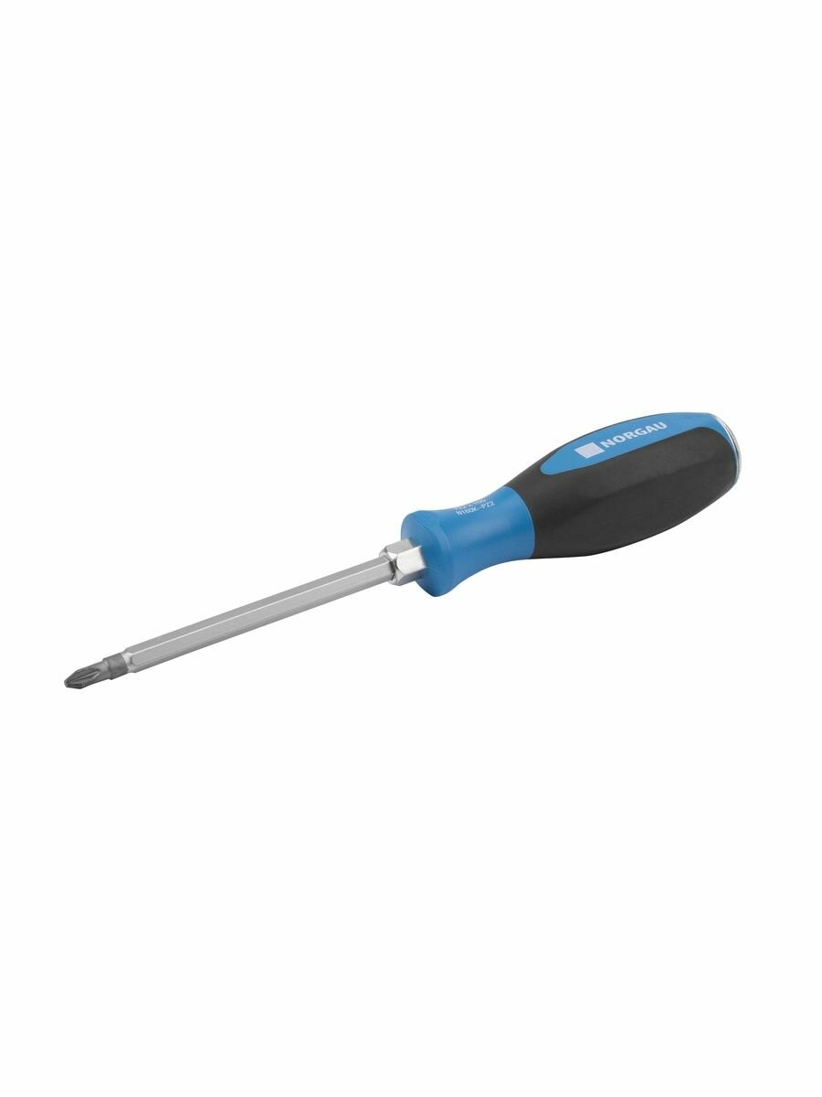 Крестовая ударная отвертка PZ2х100 NORGAU Industrial из CrVMo стали с двухкомпонентной рукояткой и шестигранным стержнем