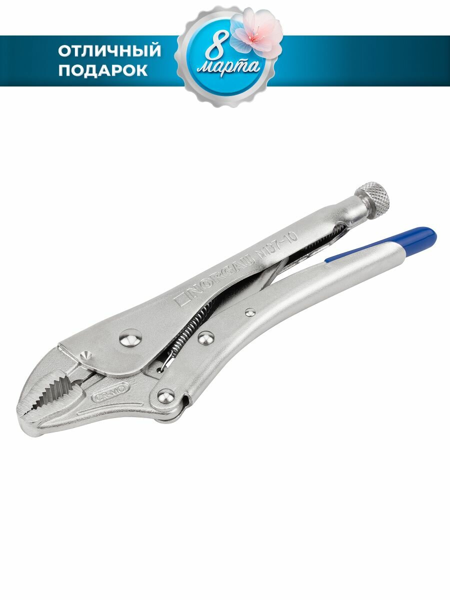 Зажим ручной с фиксатором NORGAU Industrial из Cr-Mo стали с регулировочным винтом, ширина захвата 40 мм, длина 220 мм