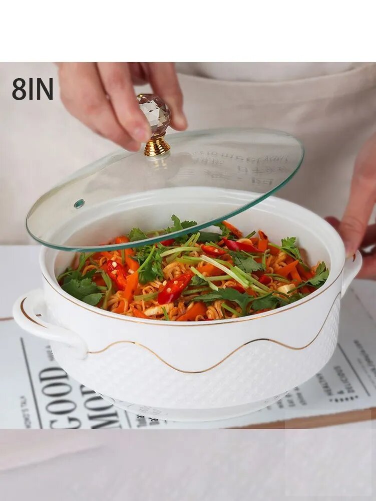 Супница, бульонница, диаметр 23 см, 1 шт. Керамическая суповая миска для супа с крышкой.