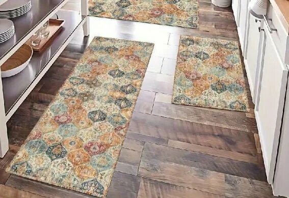 Коврик прикроватный 40x120 см, комплект из 2 шт. (40x60 см и 40x120 см), с геометрическим рисунком, разноцветный