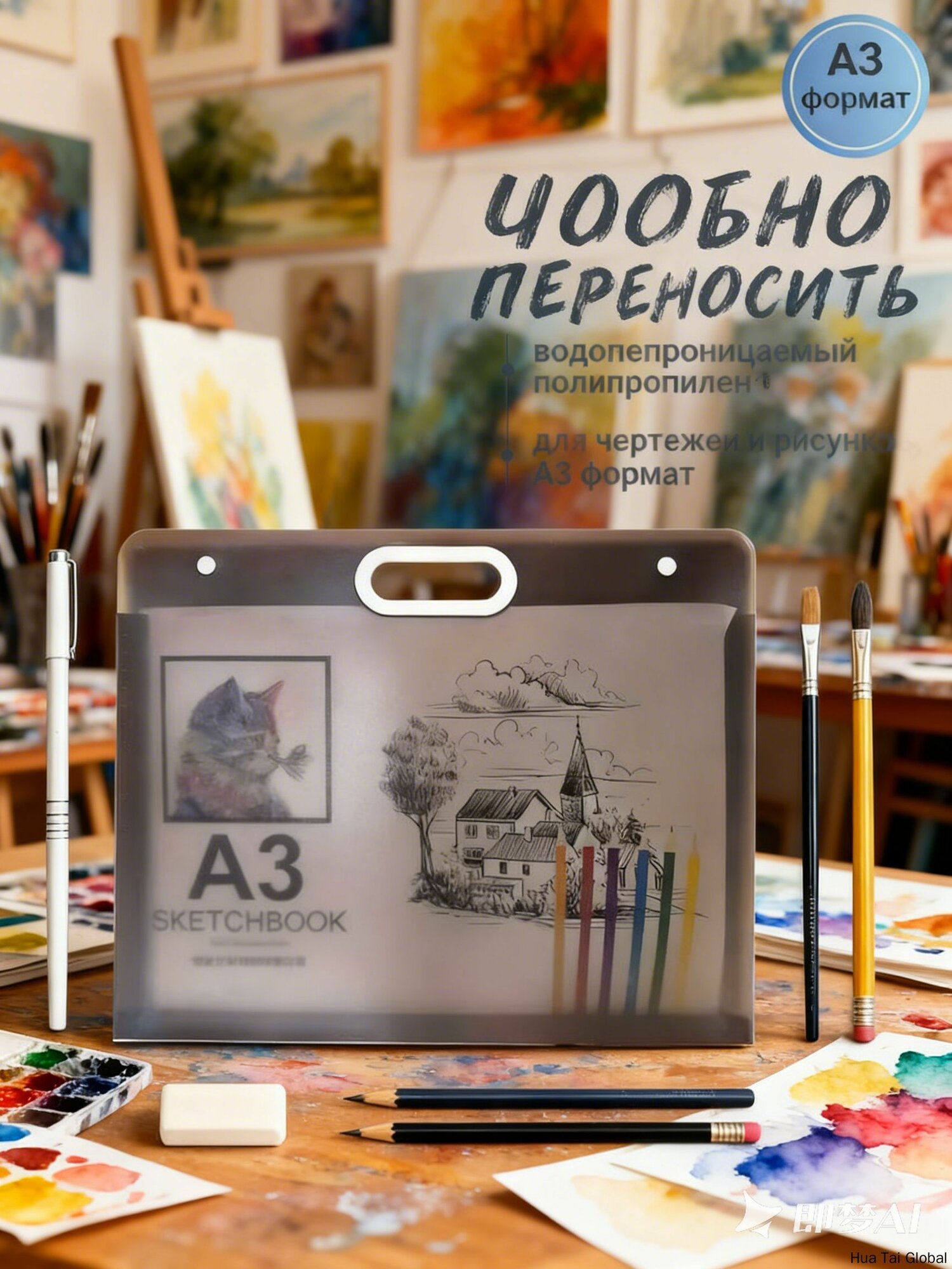 Папка для рисования формата А3. Водонепроницаемая и портативная, подходит для портфолио, скетчбуков и альбомов для рисования.