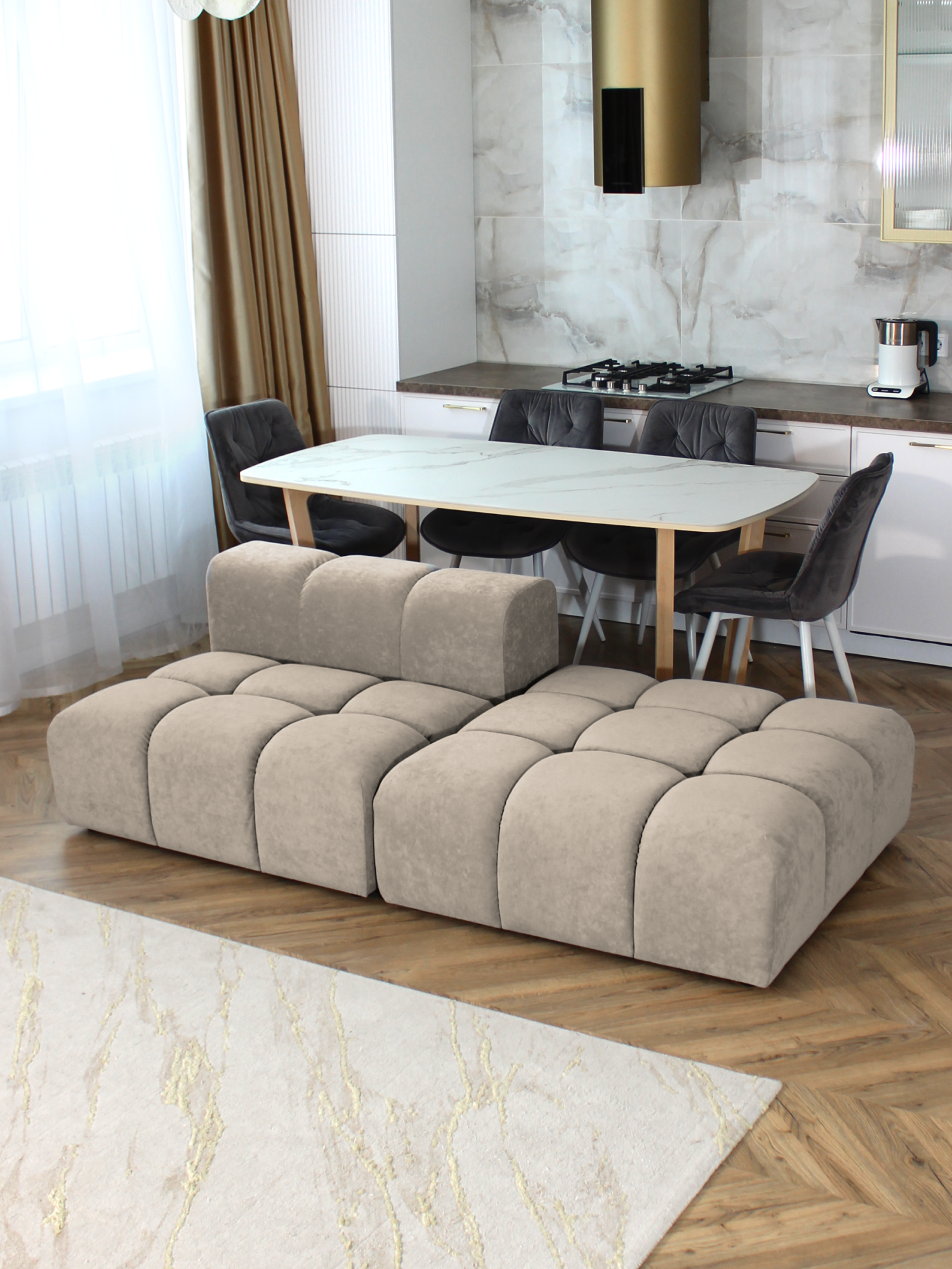 Диван модульный Квадро, бежевый, 210х105х62