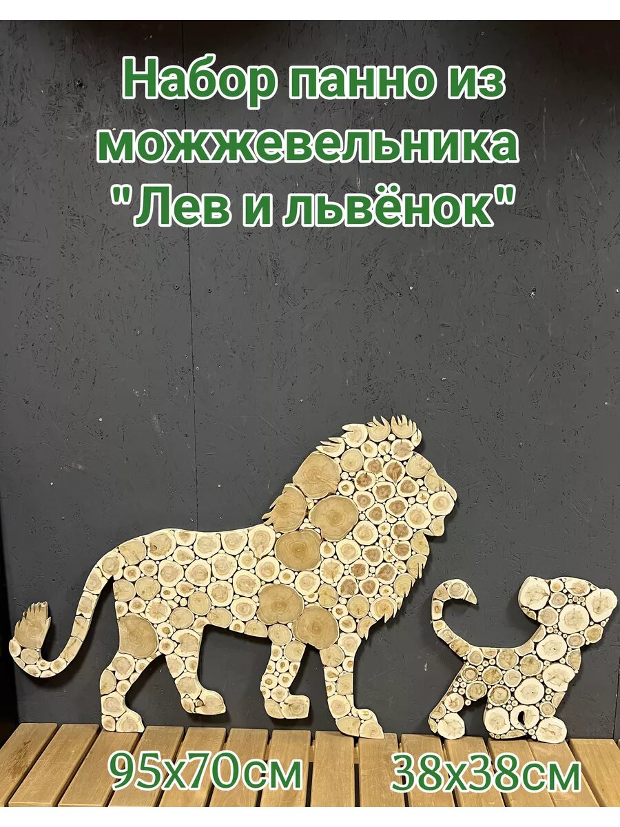 Набор панно из можжевельника "Лев и львенок"