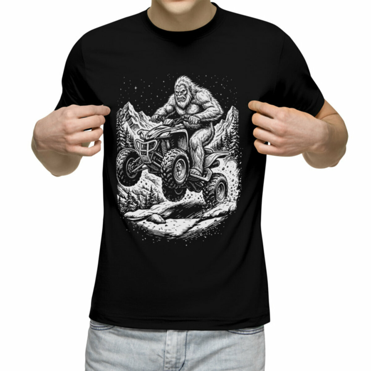 Мужская футболка «квадроцикл йети квадроциклисту квадрик мотобайк» (черный, 3XL)