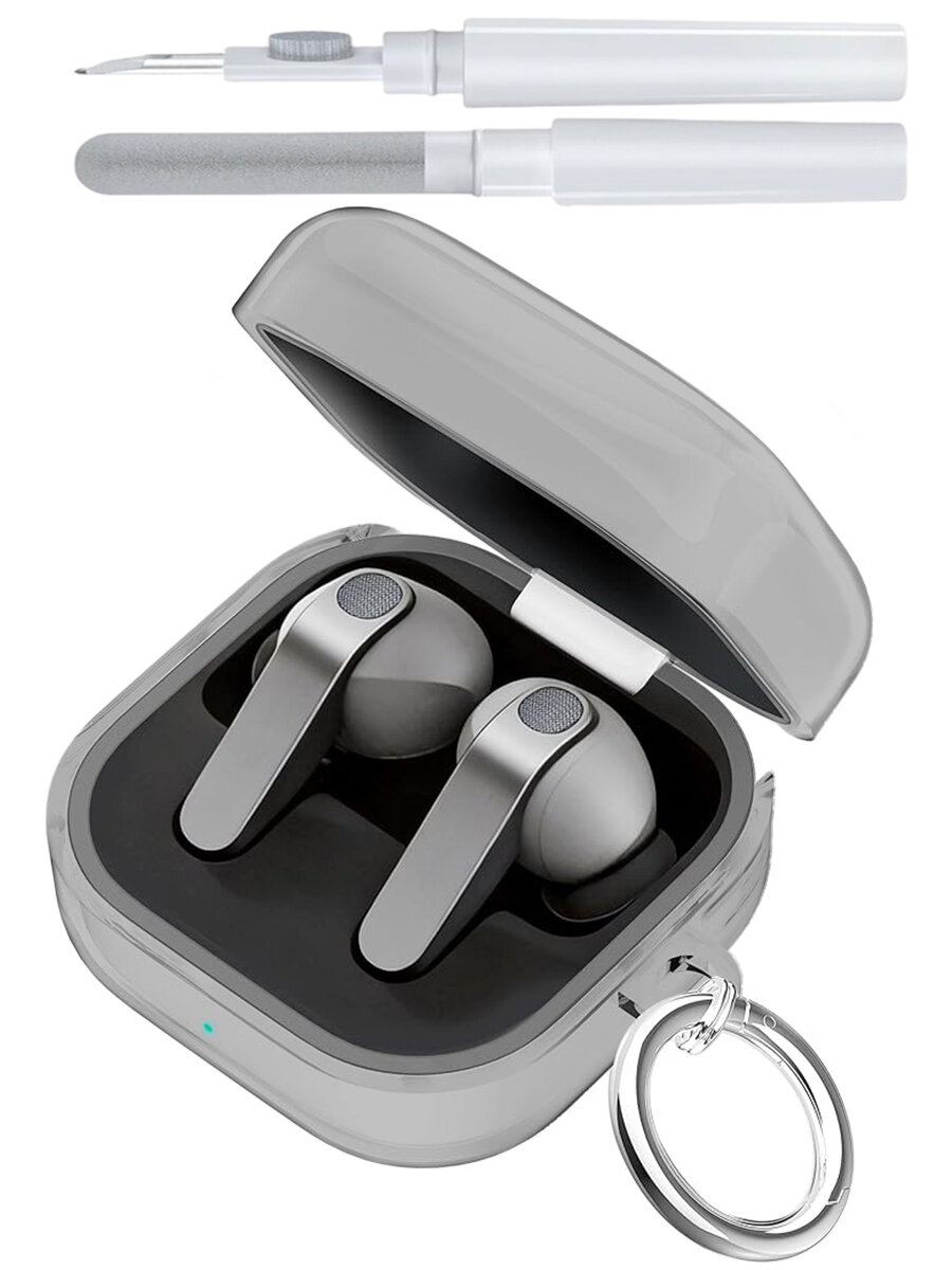Мягкий чехол для Samsung Galaxy Buds 4 Pro и Buds4 с брелоком и набором чистки, прозрачный черный
