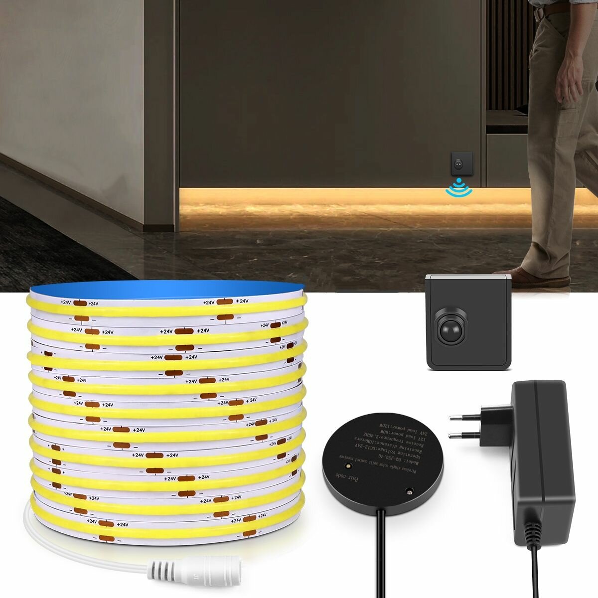 3 метров, перезаряжаемый датчик движения с USB-разъемом (1 датчик), светодиодная панель PIR COB, используемая для освещения комнат на лестницах и шкафчиков под кроватью