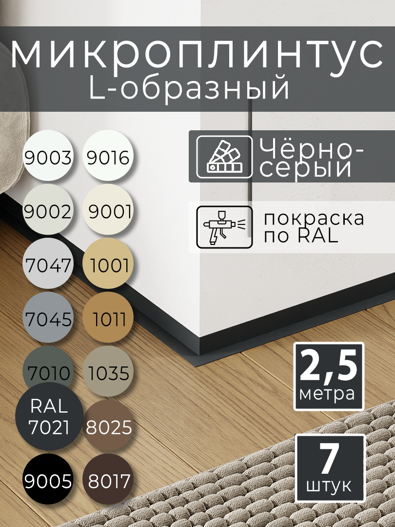 Микроплинтус L-образный с пружинами Черно-серый RAL 7021 (2,5 метра)