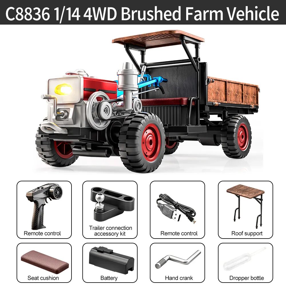 9IMOD C8836 RC Tractor 1/14 4WD - радиоуправляемый трактор с открывающимися панелями, 2.4ГГц, игрушка для детей, модель фермерской техники