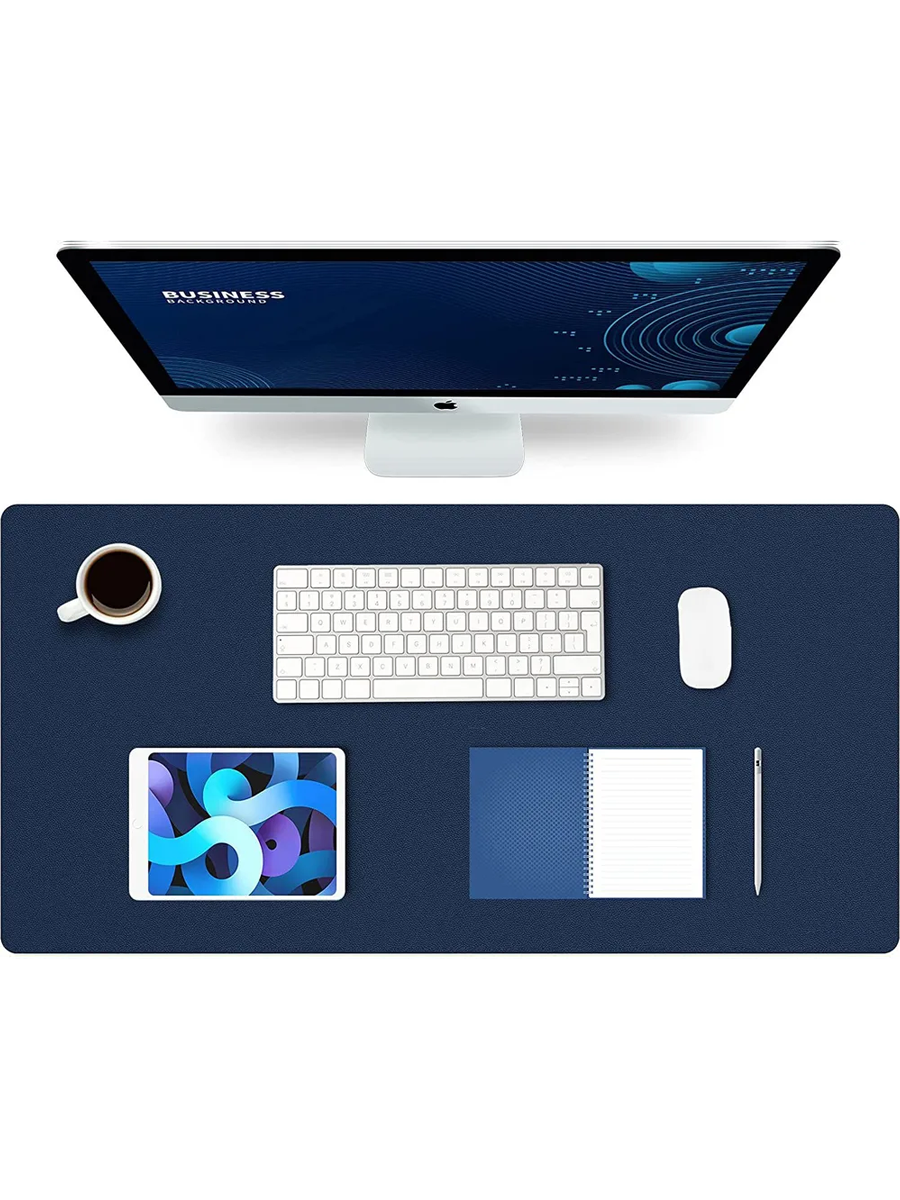 Коврик для мыши 40 х 80 см и клавиатуры большой, водонепроницаемый, кожаный, для офиса и дома, темно-синий