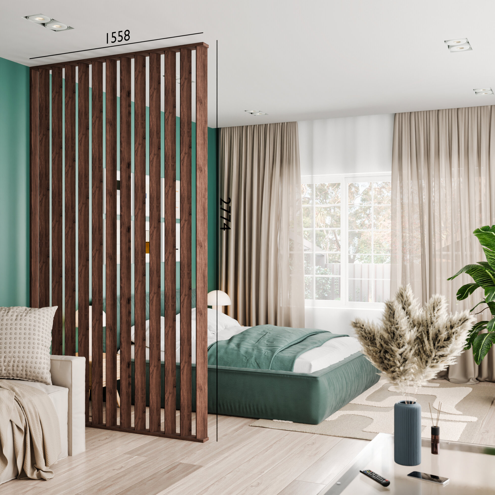 Перегородка реечная для зонирования пространства 1558 мм, Дуб Катания