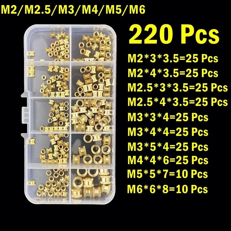 Термоплавкая медная гайка Thermal Fusion Copper Nut M2 M2.5 M3 M4 M5 M6 220PCS