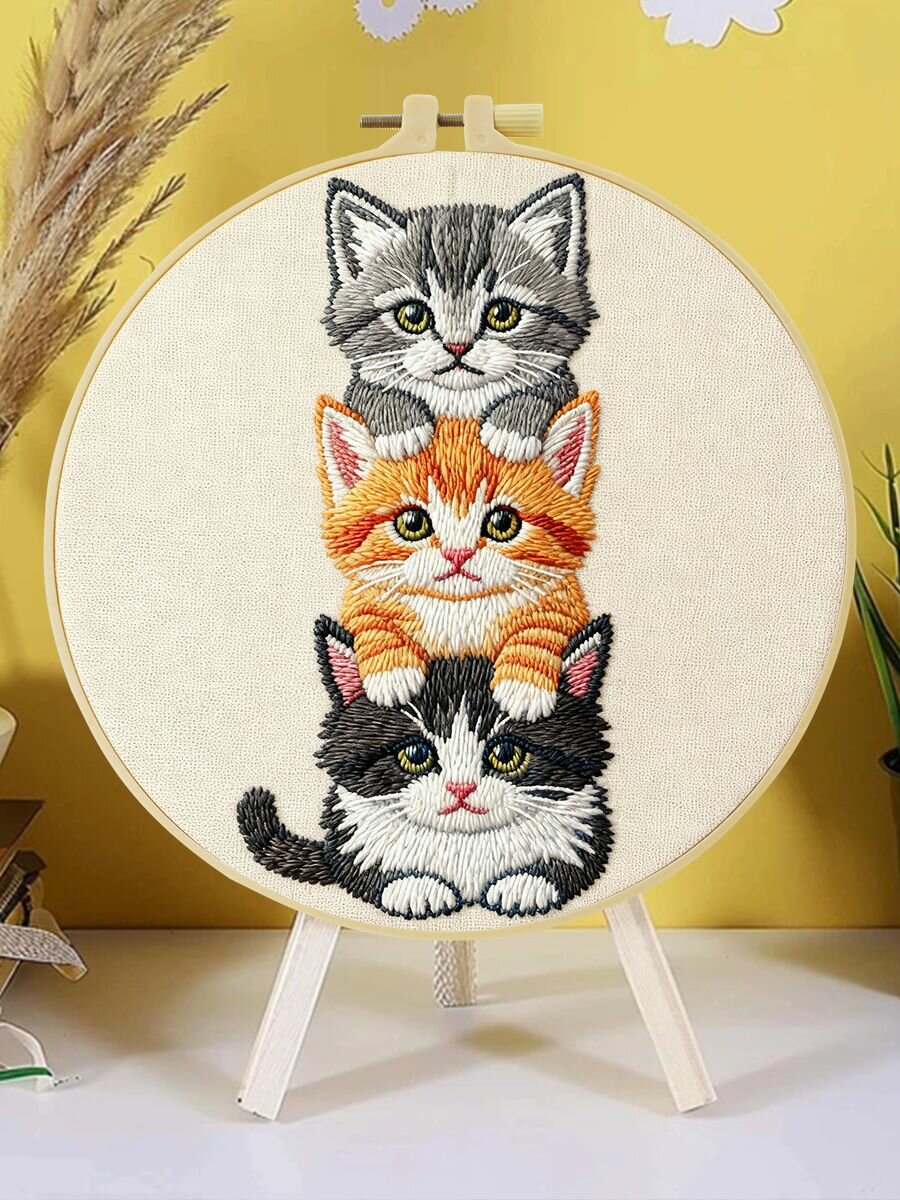 Набор для вышивания,20X20CM, подходит для начинающих, Три котенка