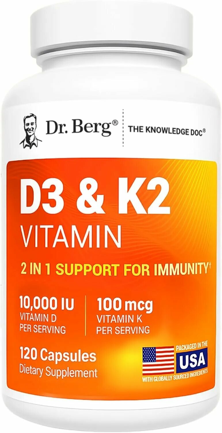 Витаминный комплекс Dr.Berg "Vitamin D3, K2", капсулы, 10000IU, 120 шт