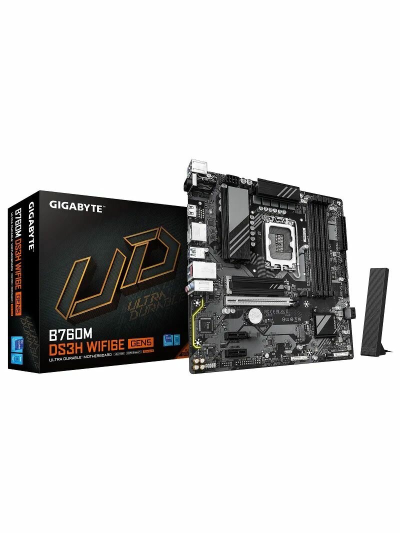 Материнская плата GIGABYTE B760M DS3H WIFI6E GEN5 mATX LGA1700 Intel B760 4xDDR5 (256ГБ)