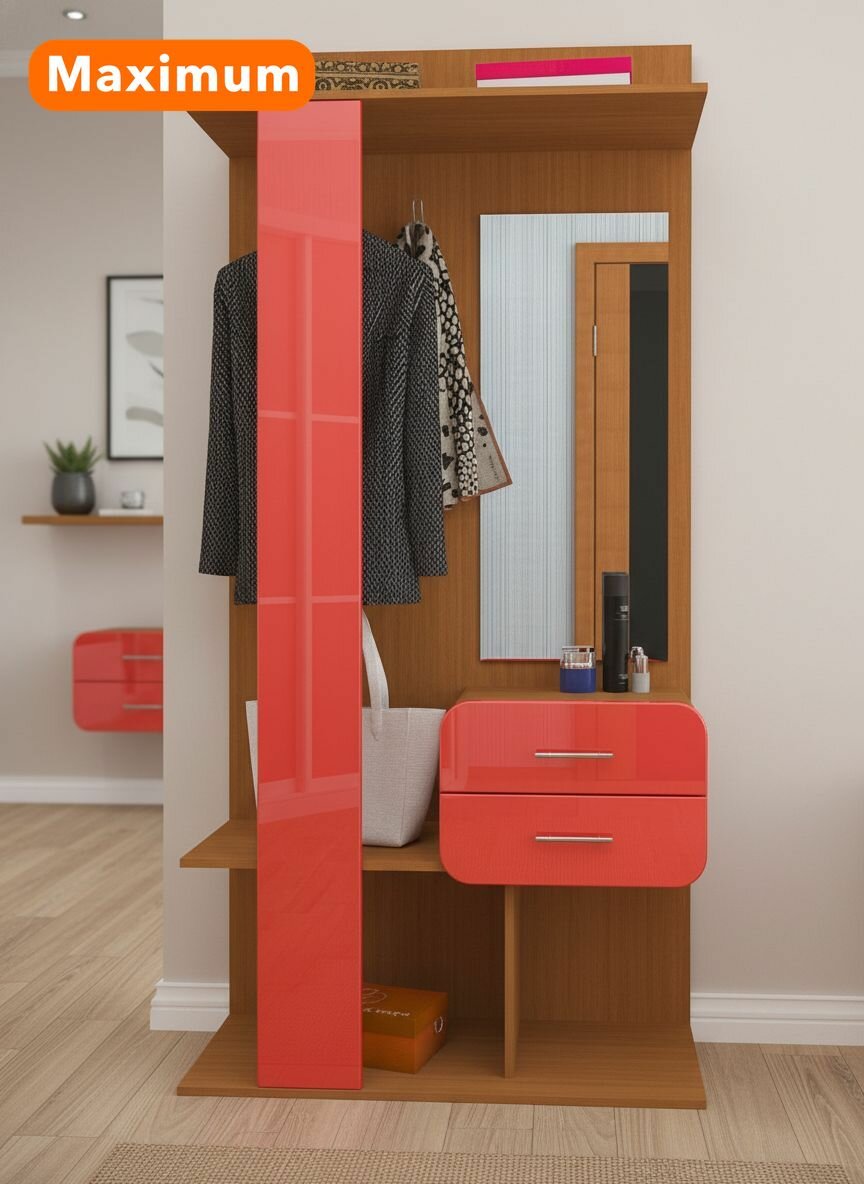 Стенка для прихожей Максимум-29 красный / ольха 100х210х40 см, цвет на заказ