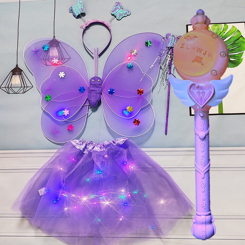 Крылья ангела-бабочки, светящийся аксессуар для спины девочки, детская волшебная палочка феи, игрушечный реквизит феи, волшебная палочка принцессы.
