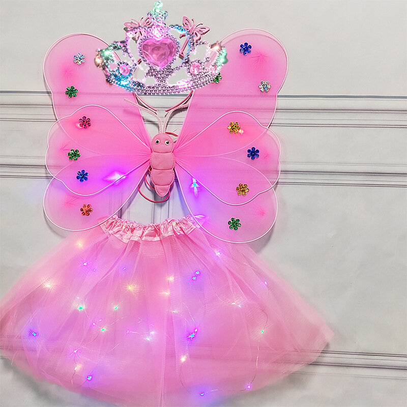 Крылья ангела-бабочки, светящийся аксессуар для спины девочки, детская волшебная палочка феи, игрушечный реквизит феи, волшебная палочка принцессы.