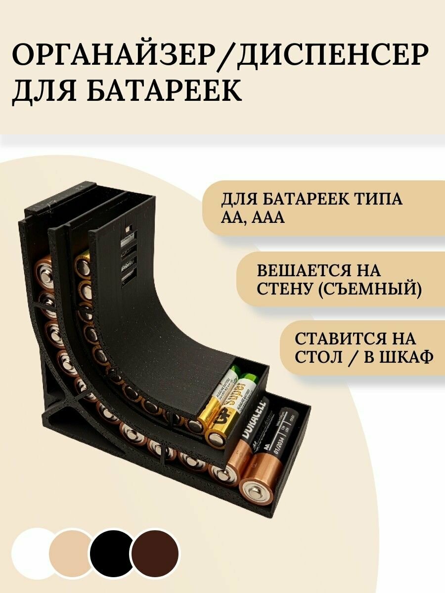 Органайзер (диспенсер) для батареек с креплением на стену (черный)