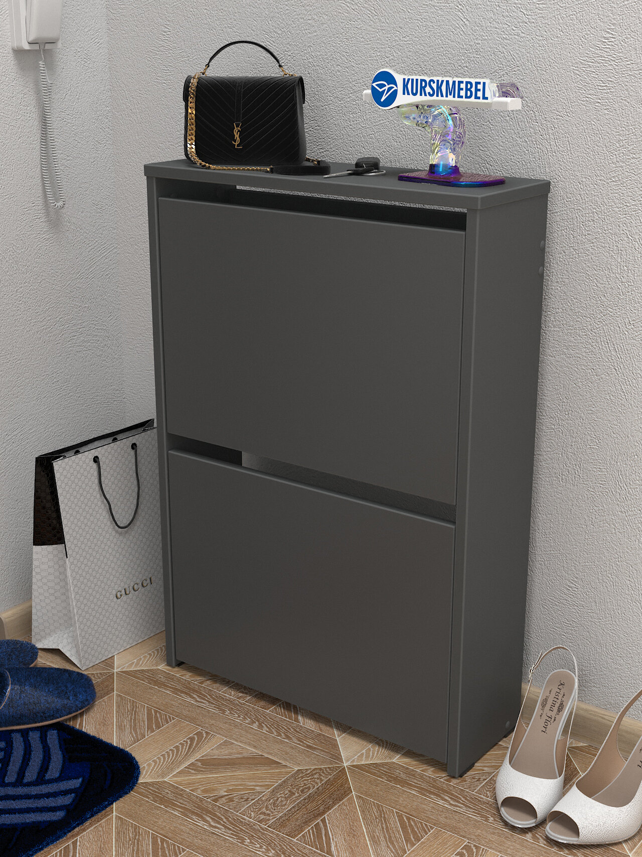 Обувница Курскмебель "№26", ЛДСП, антрацитовая, откидная, 51,4х17,1х74,8 см