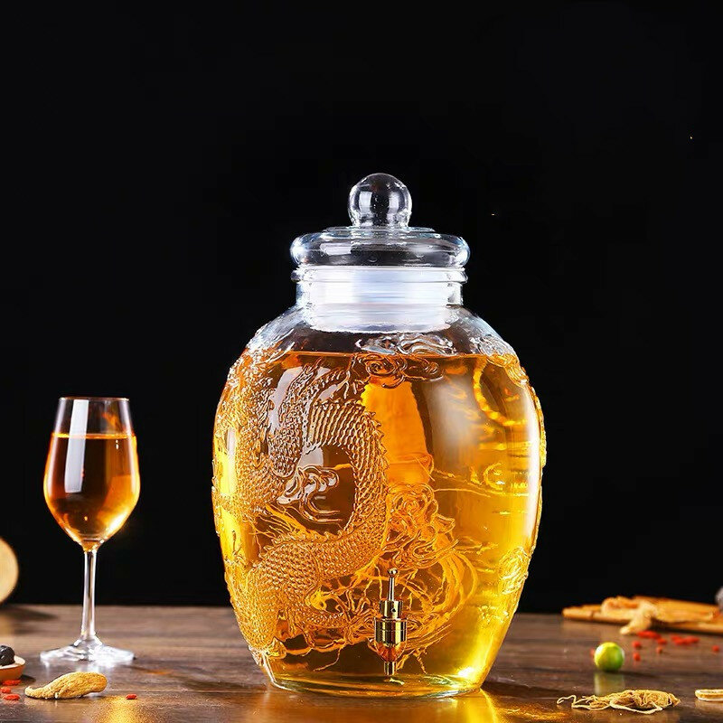 Бесплатная доставка стеклянной бутылки для вина с краном 5kg 10kg, винной банки, бутылки для женьшеня, емкости для виноделия, винного сосуда, герметичной банки.