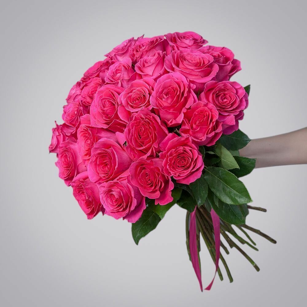 Монобукет "Pink Floyd" 25 Эквадорских Роз, Под Ленту, Розовый