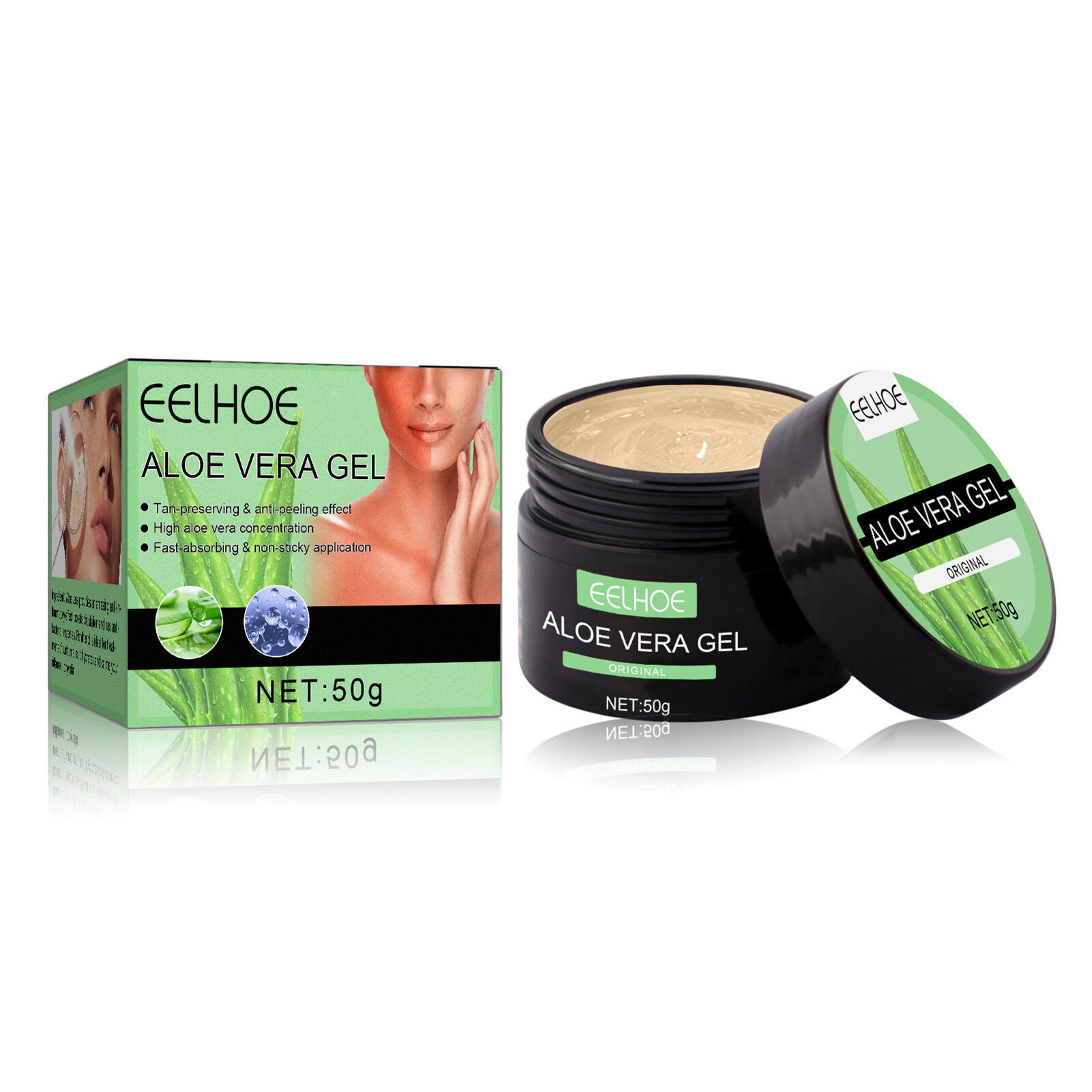 EELHOE 50g Aloe Vera Gel Relieve Discomfort Reduce Redness Moisturizing Repairing Soothe Skin Cooling Gel After Tanning