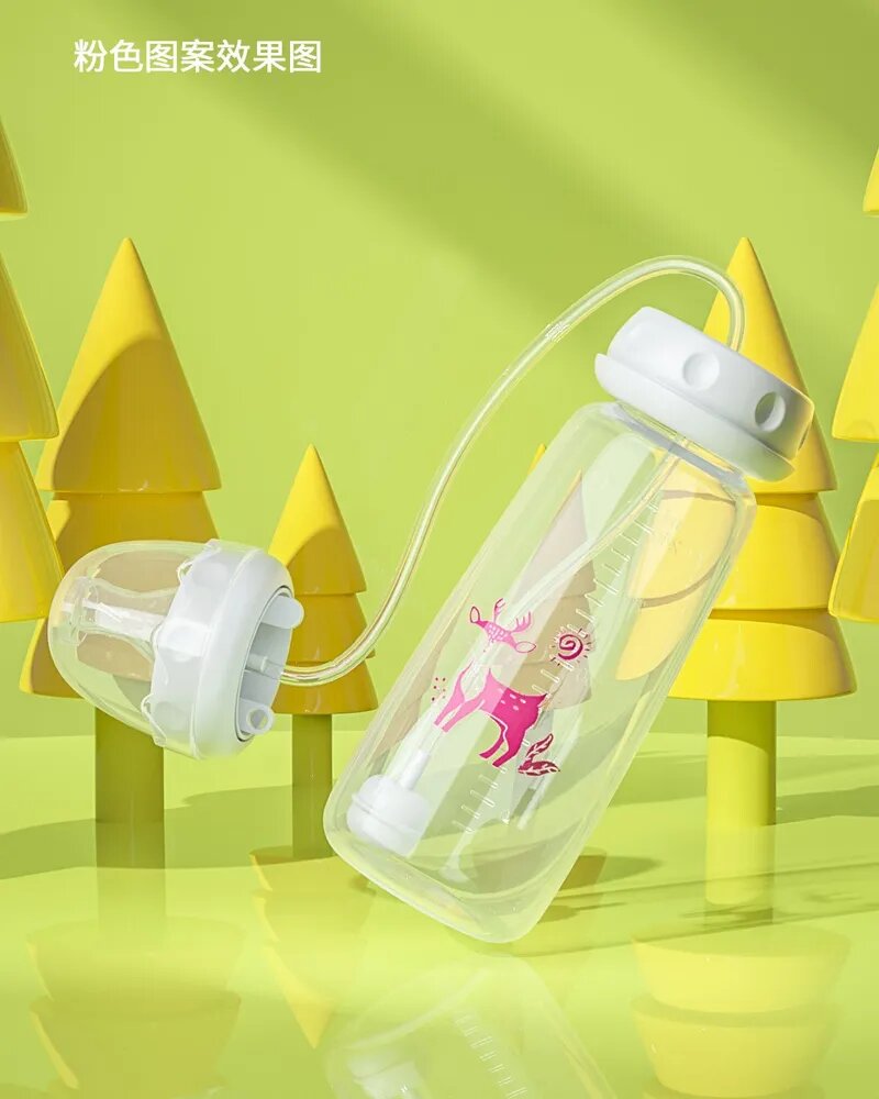 Детская бутылочка для кормления Свободные руки, 220 мл, розовая, с трубочкой и соской