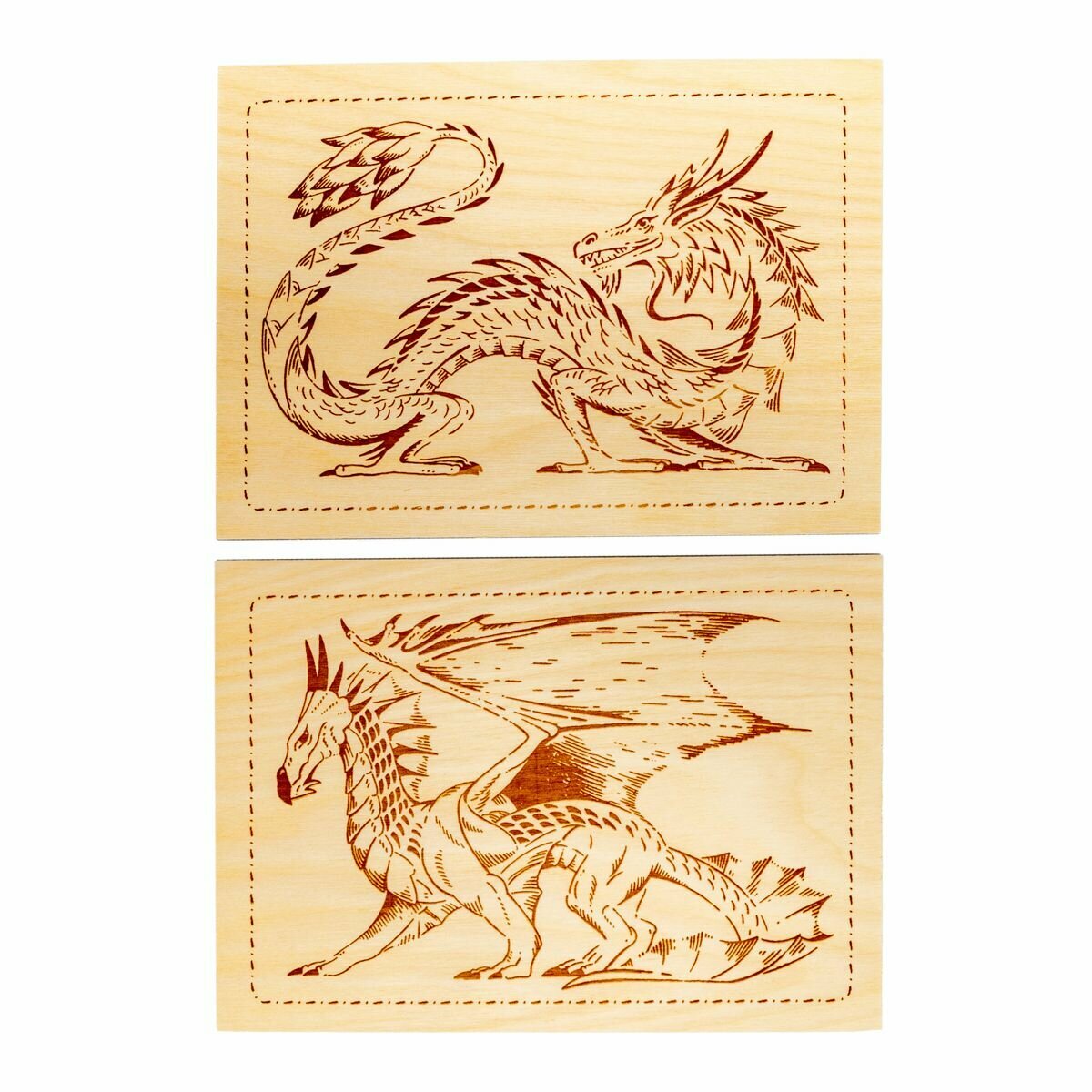 Доски с рисунком для выжигания "Драконы" (2 штуки). Набор для творчества