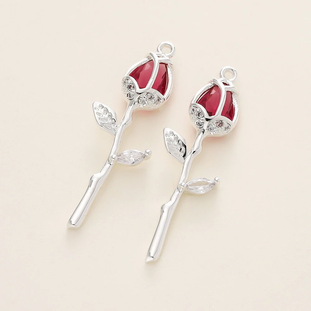 Подвески розы из латуни, серебряные, 2шт