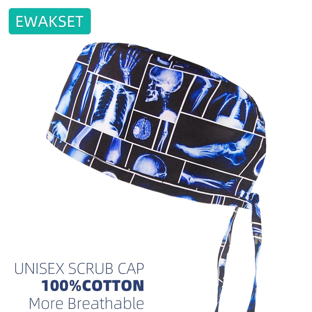 EWAKSET Синяя хирургическая шапочка из хлопка, Scrub Cap009