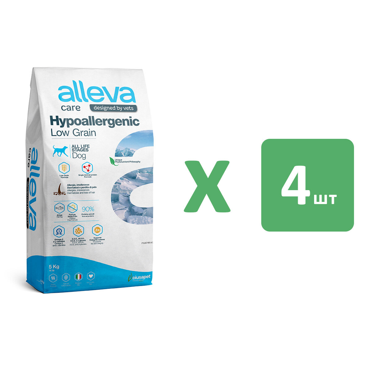 ALLEVA CARE ADULT DOG HYPOALLERGENIC LOW GRAIN низкоз для взр собак всех пород при пищевой аллергии 5 кг х 4 шт