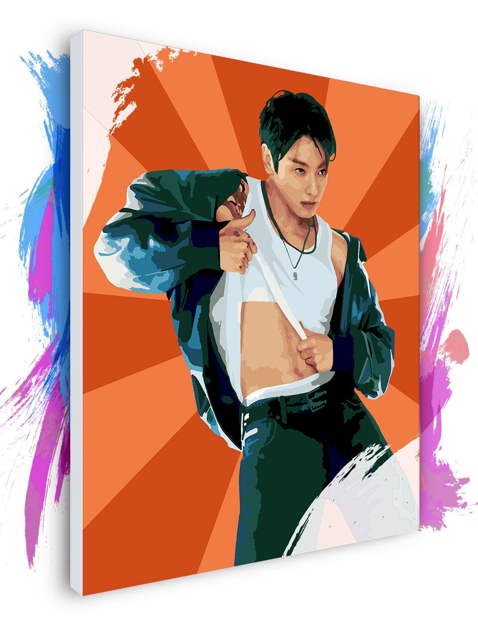 Картина по номерам на холсте BTS Чонгук на оранжевом фоне, 40 х 50 см