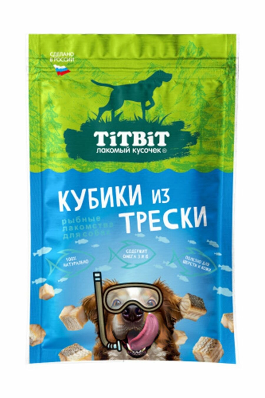 Кубики из трески для собак 80г Титбит