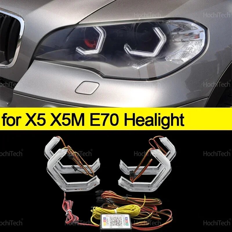 Для BMW X5 X5M E70 2007-2013 M4 стиль светодиодный комплект «ангельские глазки» кольцо мигающее RGB управление через приложение фара лампы с указателем поворота