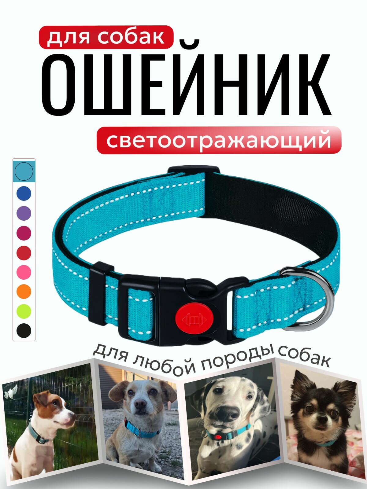 Ошейник для собак мелких и средних пород/нейлоновый светоотражающий