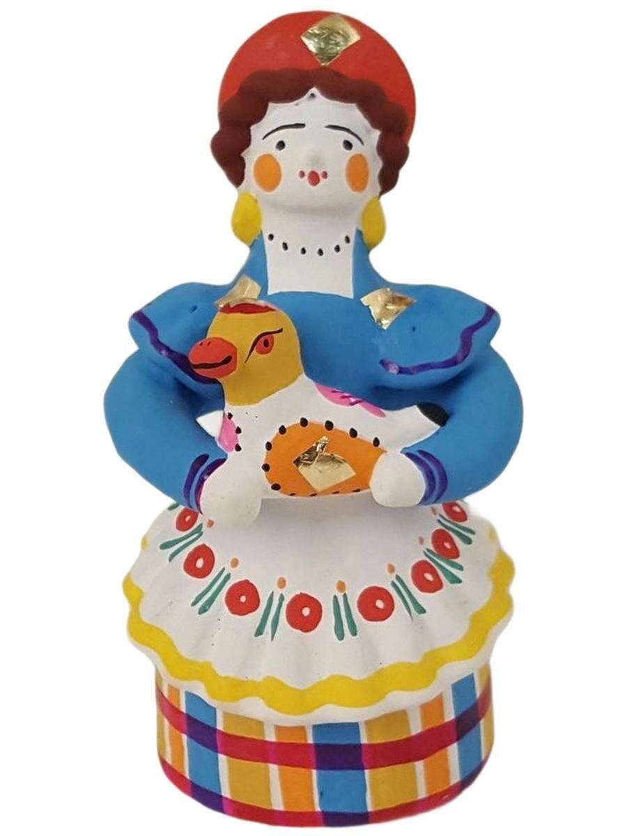 Барыня №1 с уточкой, Дымковская глиняная игрушка, ручная авторская работа