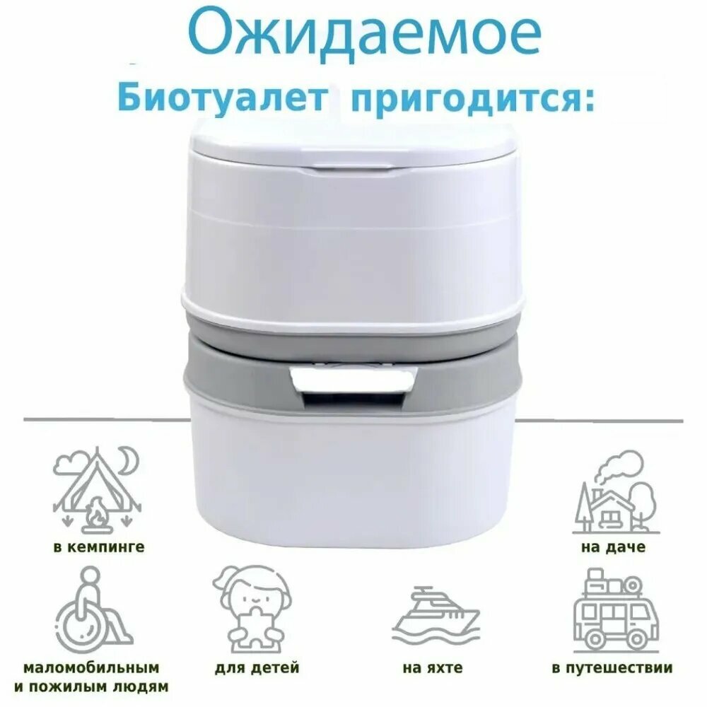 Биотуалет переносной жидкостной с баком для отходов 24 л и баком для воды 20 л, 46х38х44 — фото 1