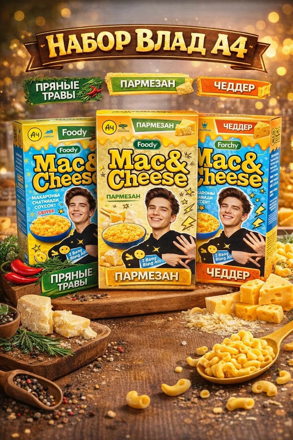 Набор 3 вкуса макарон Влад А4 Mac&Cheese по 143 гр